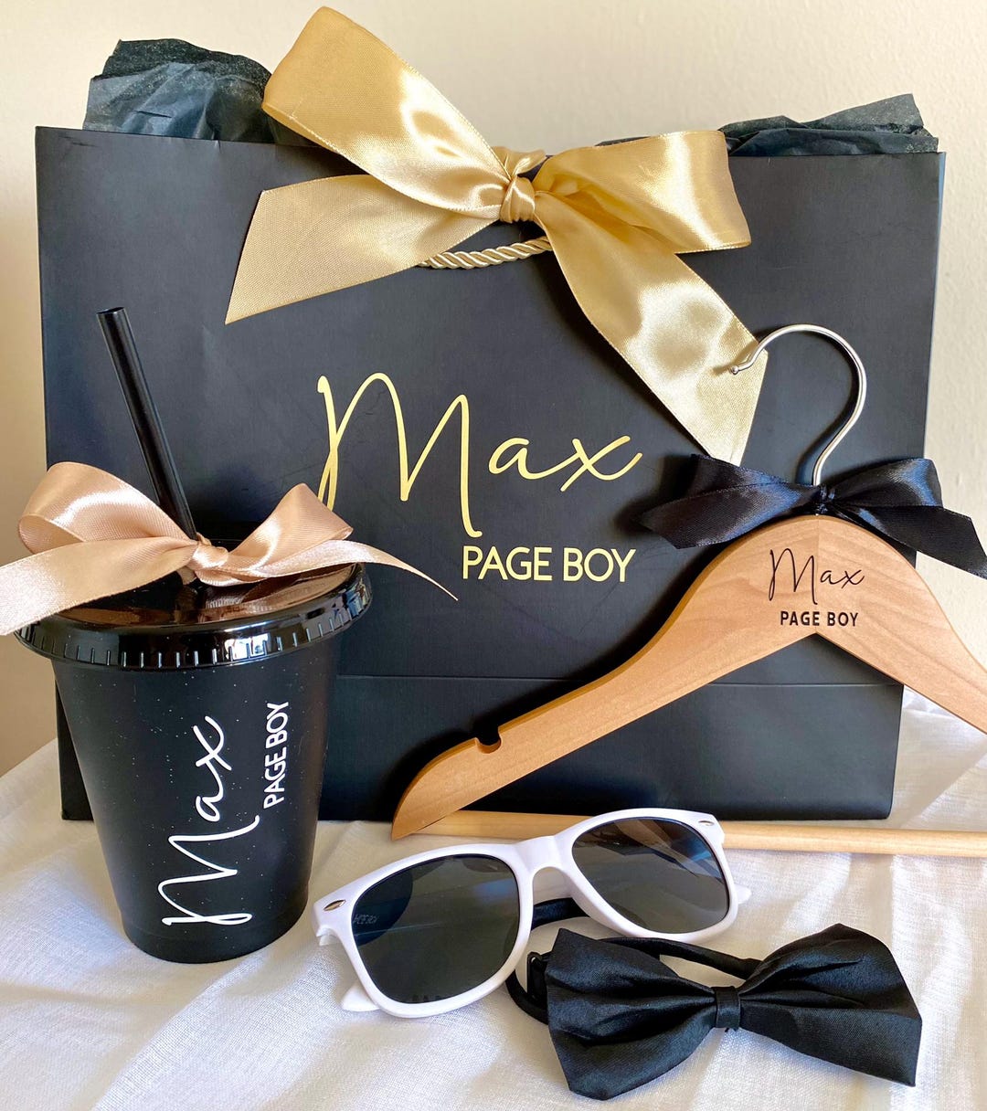 Page Boy Personalised Gift Set | Cold Cup, Hanger, Sunglasses, Bow Tie ...
