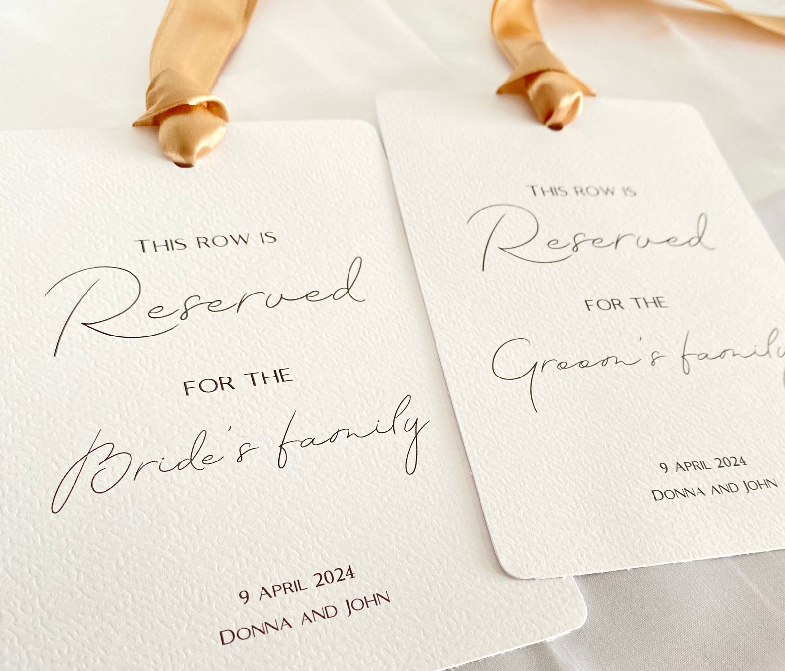 Personalised Wedding Row Reservation Sign With Satin Ribbon | Reserved ...