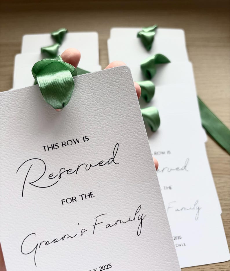 Personalised Wedding Row Reservation Sign With Satin Ribbon | Reserved ...