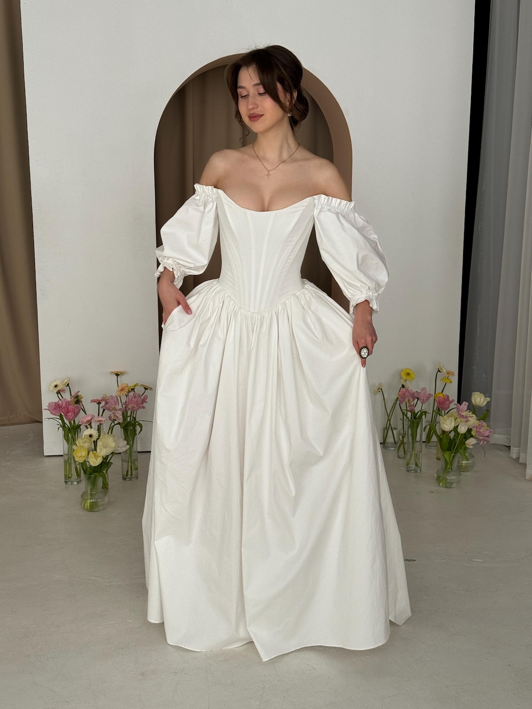 Corset Wedding Dress, Renaissance Wedding Dress, Low Waist Boho Wedding ...