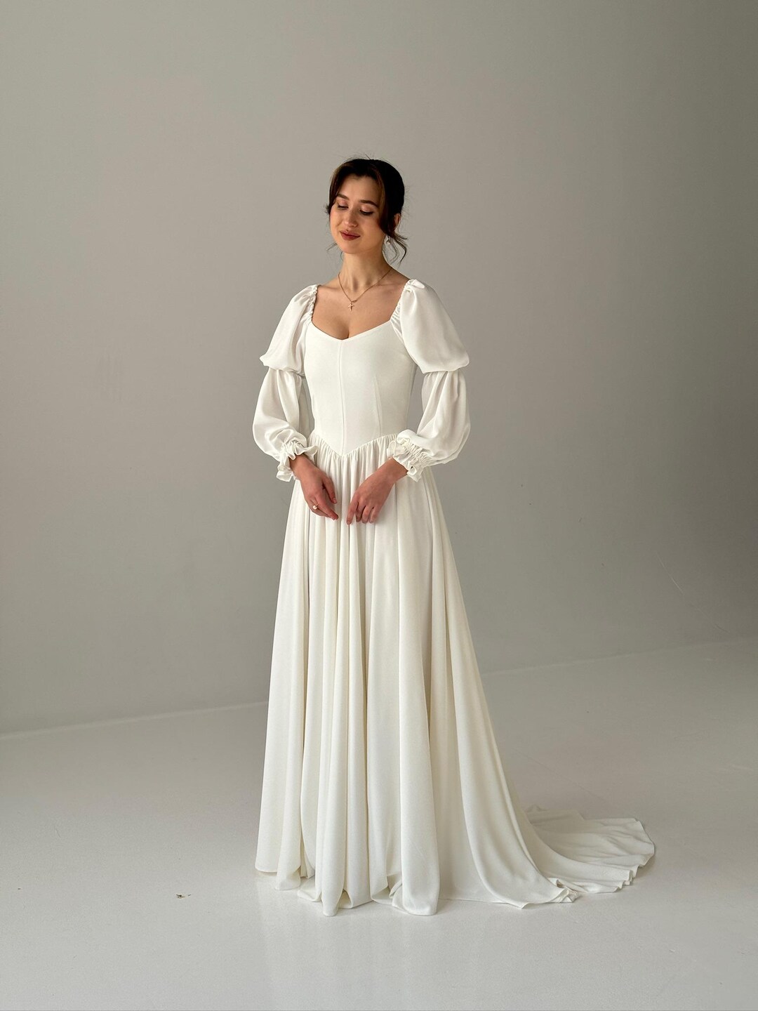 Simple Modest Wedding Dress, Boho Wedding Dress, Renaissance Wedding ...