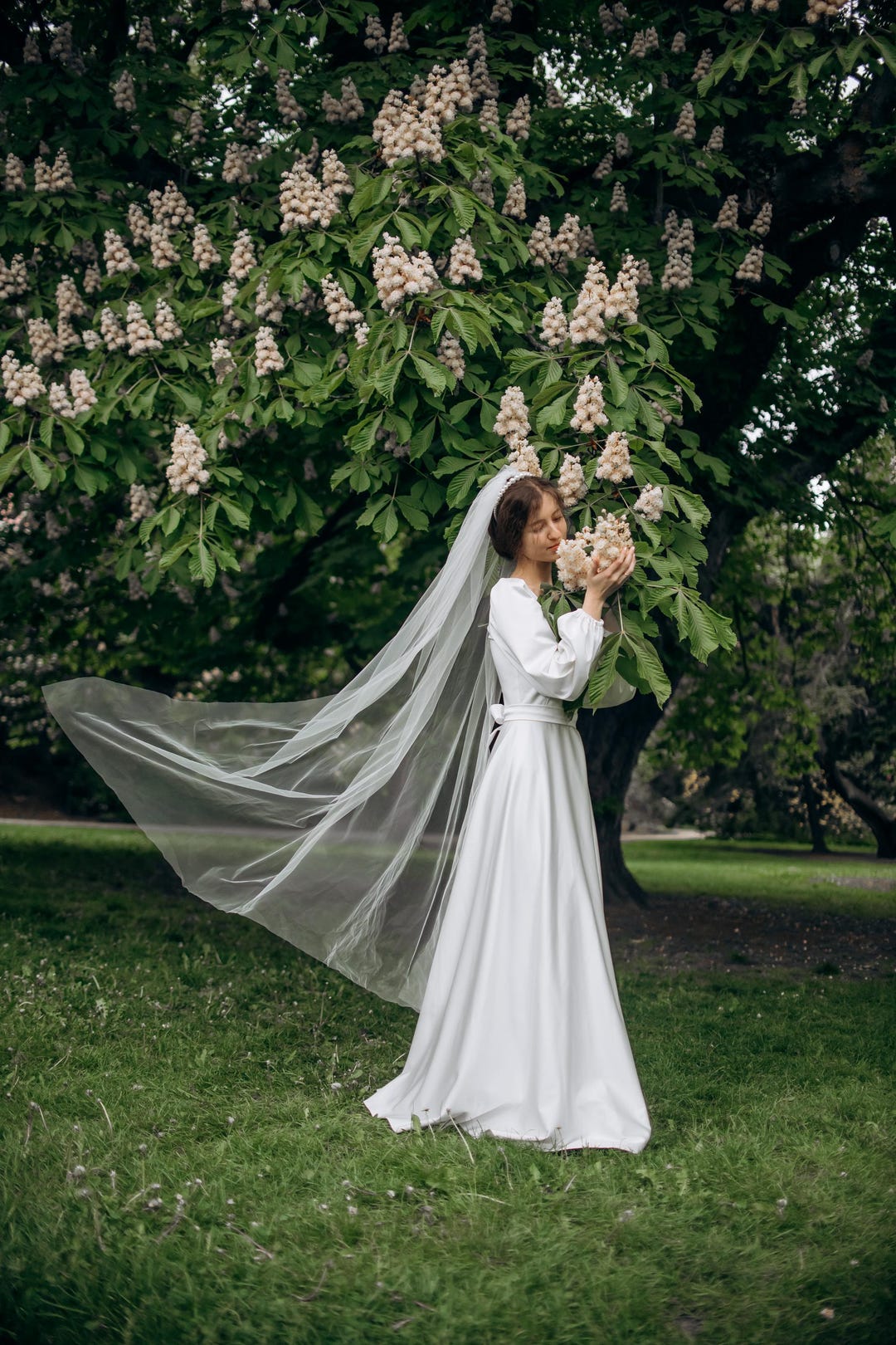 Modest Satin Courthouse Wedding Dress, Simple Square Neck Wedding Dress ...