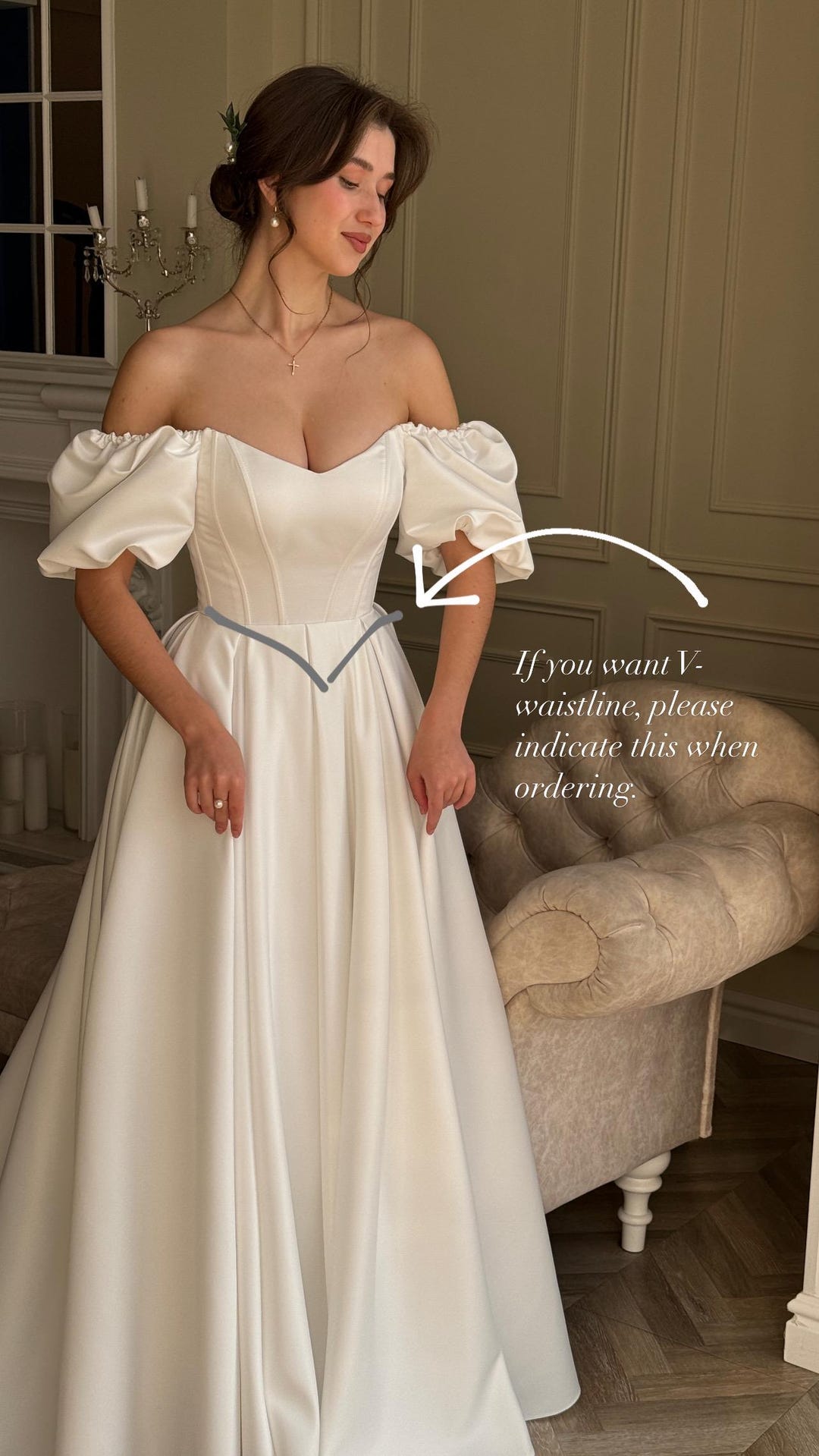 V- Waistline Corset Satin Wedding Dress With Short Sleeves, Basque Waist Fairycore Wedding Dress ...