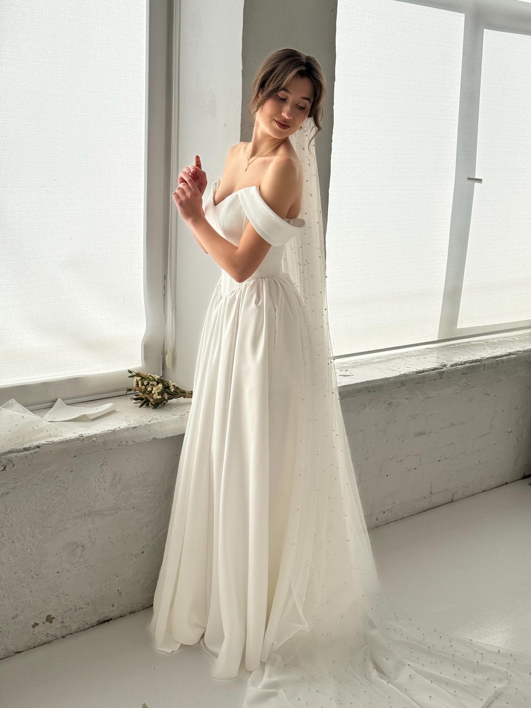 Off Shoulder Corset Wedding Dress, A-line Satin Gown - Etsy