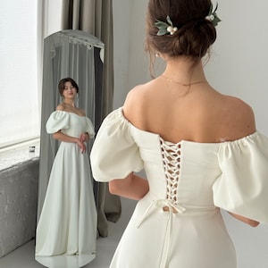 Modest Dress With Sleeves,fairycore Dress, A-line Wedding Dress, Ivory ...