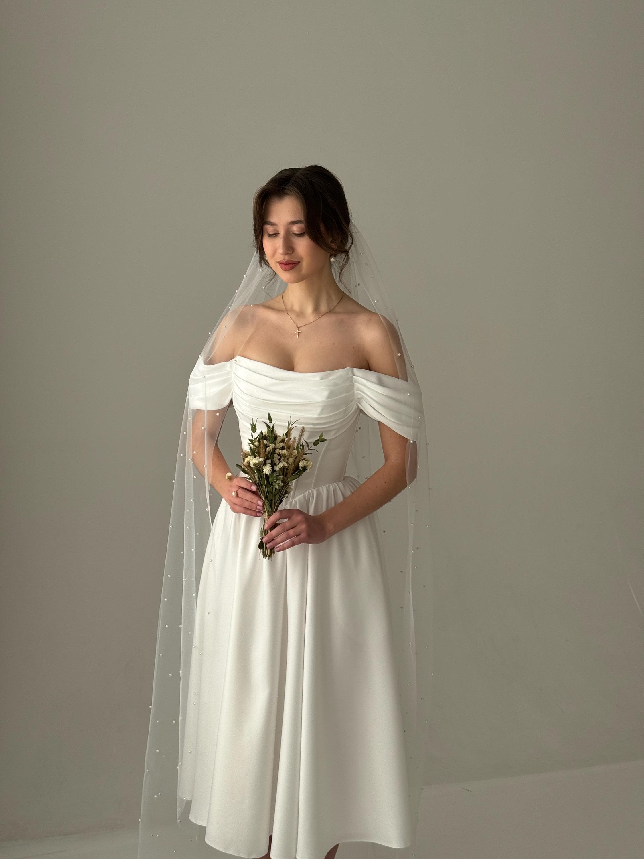 Basque Waist Corset Wedding Dress, off Shoulder Tea Length - Etsy