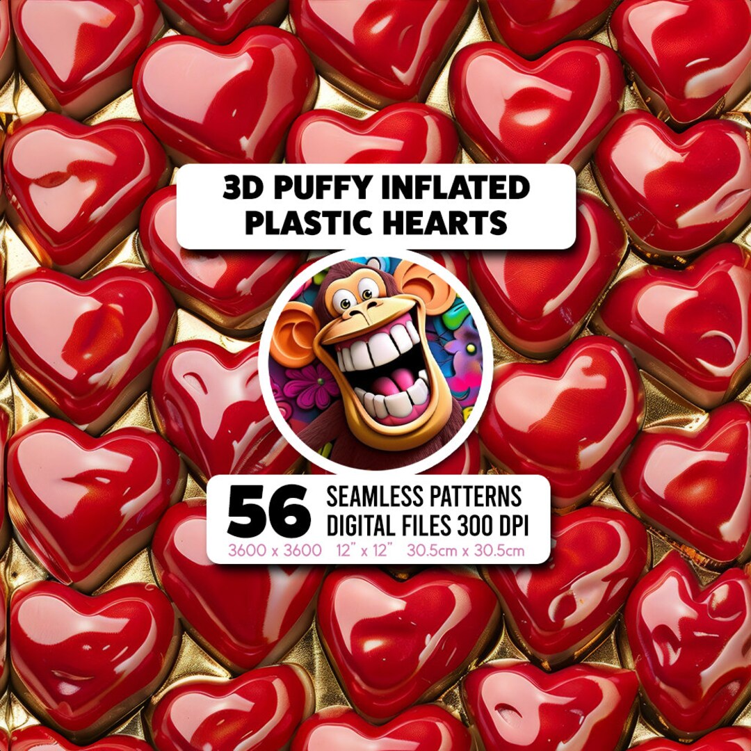 56 Puffy Inflated 3D Hearts Wallpaper Seamless Tile Repeat Pattern ...