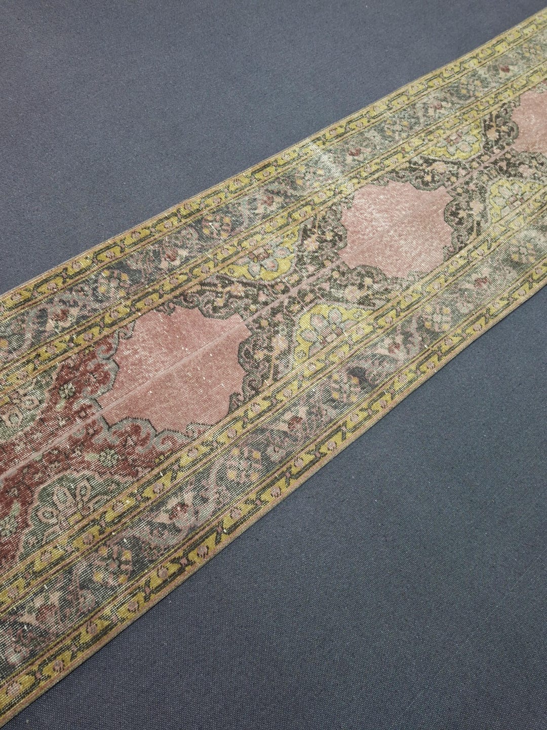 Vintage Turkish Patchwork Runner Rug, 2x13 Pink and Yellow Hallway Rug ...