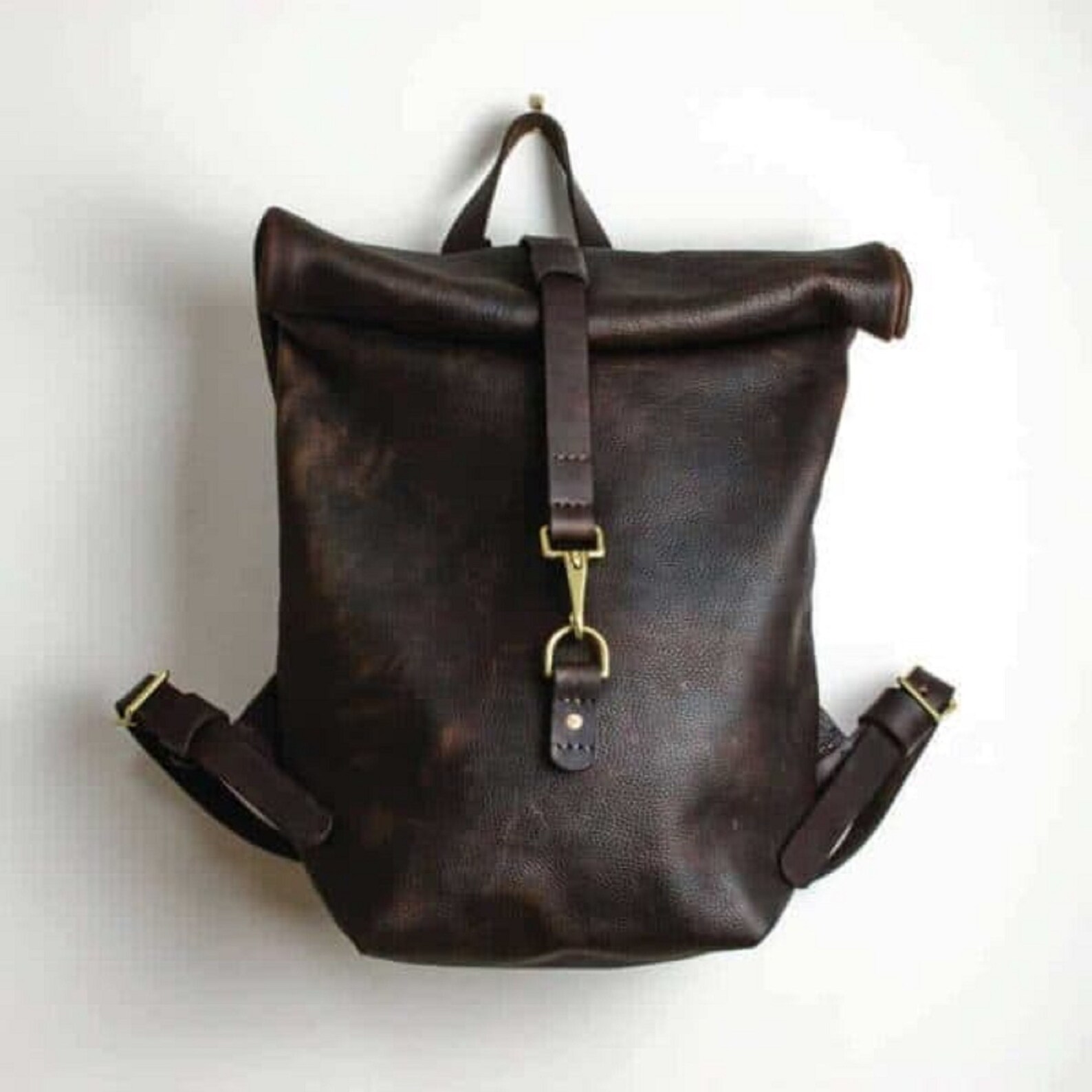 Genuine Leather Roll Top Backpack Leather Roll Top Office Backpack ...