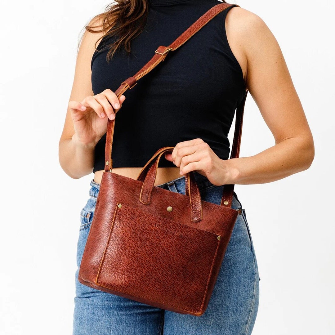 Mini Crossbody Tote Bag Leather Tote With Optional Classic and Zipper ...