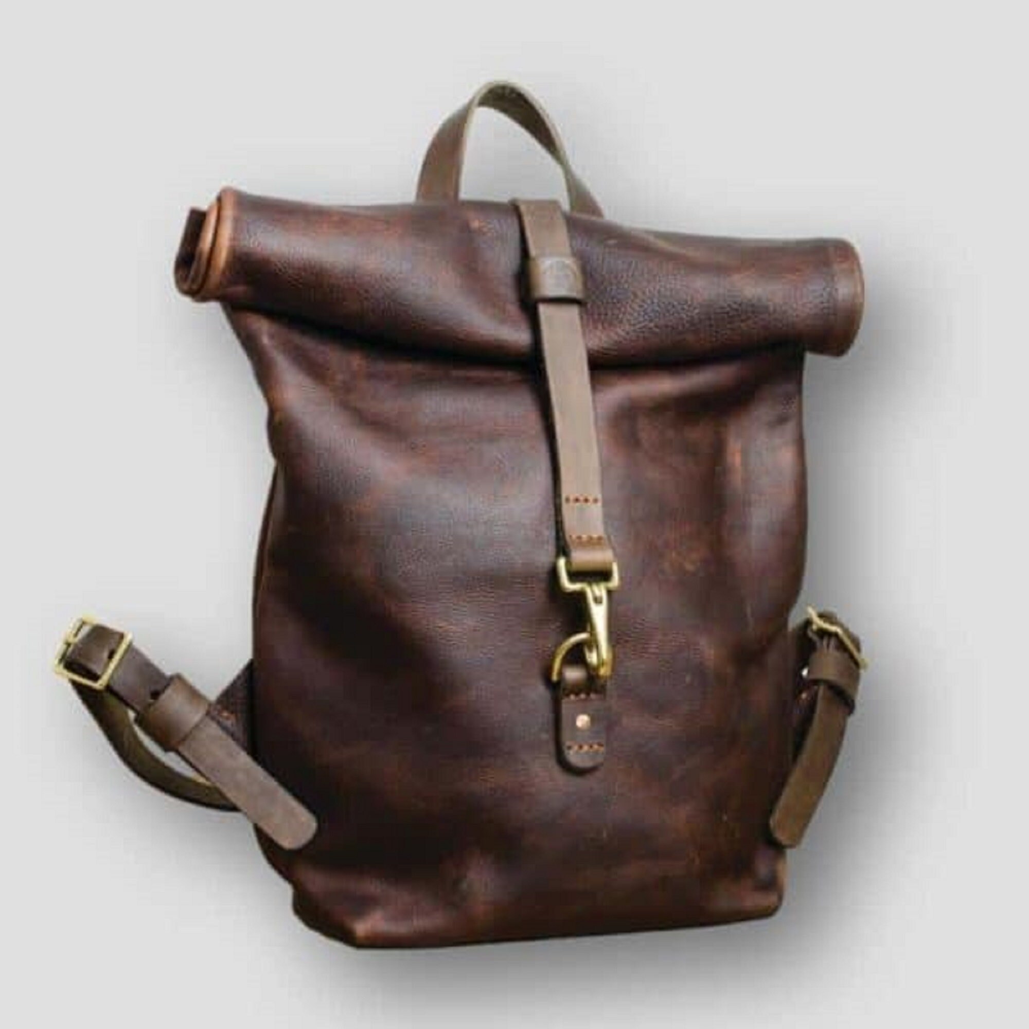 Genuine Leather Roll Top Backpack Leather Roll Top Office Backpack ...
