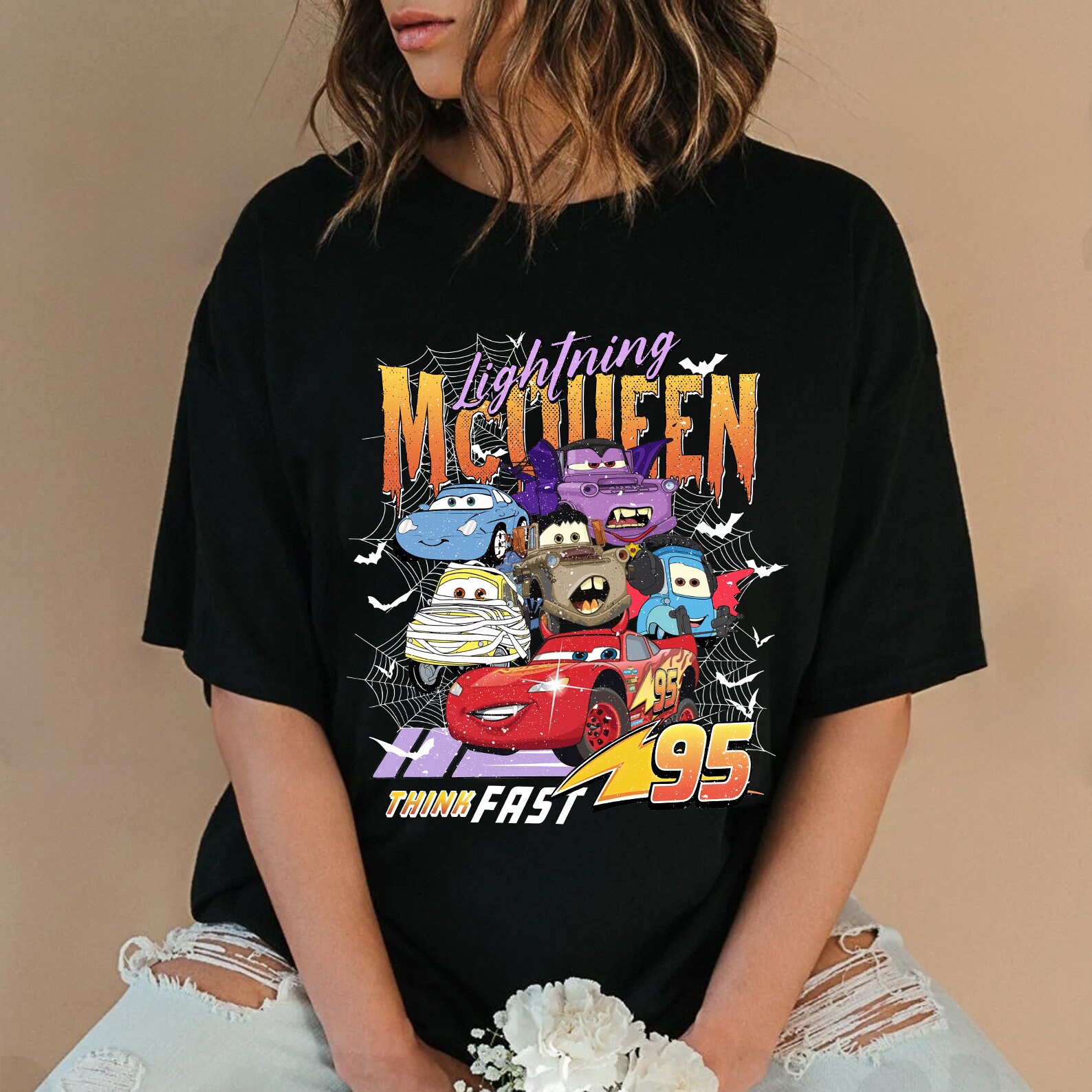 Retro Lightning Mcqueen Halloween Comfort Colors Shirt, Disney Pixar ...