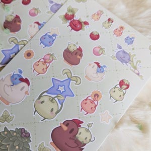 Stardew Valley Junimo Sticker Sheet | Junimos Harvesting, Chicken, Hut ...