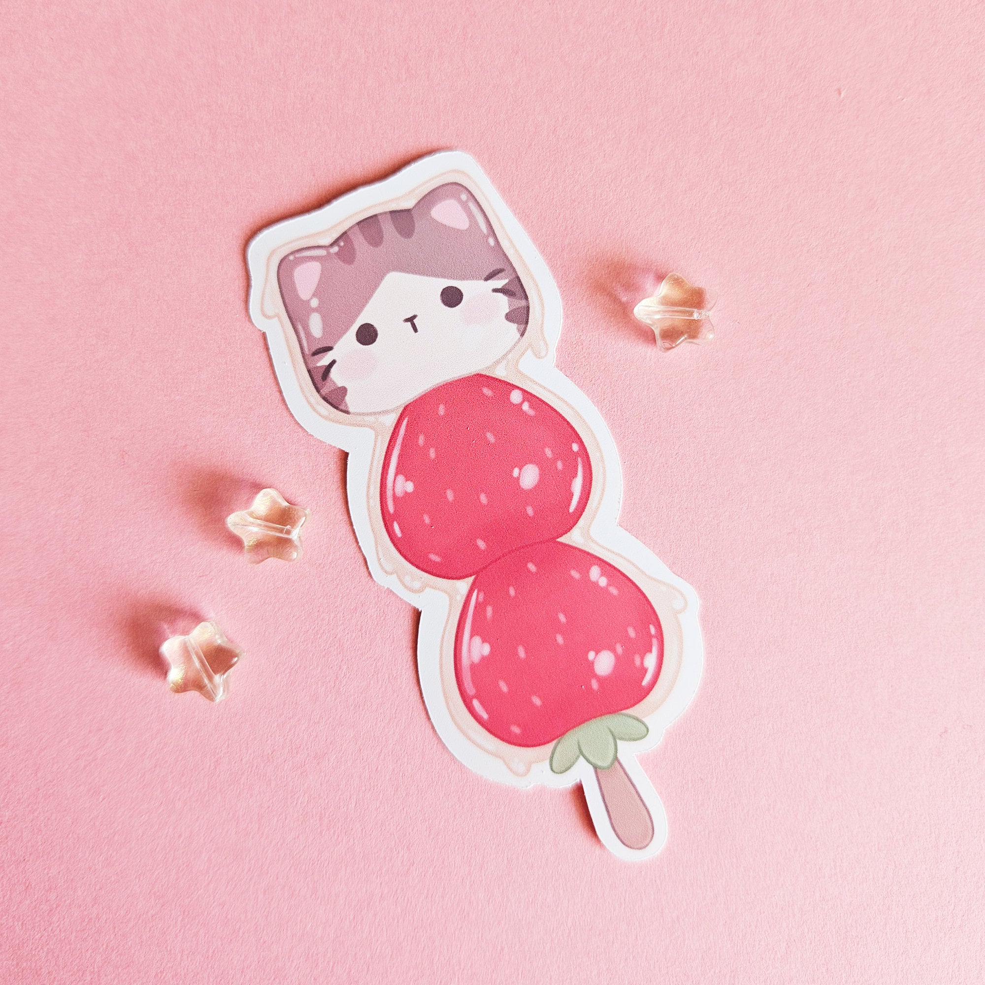 Cute Cat Dango and Tanghulu Strawberry Stickers Kawaii Food Vinyl ...