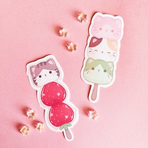 Cute Cat Dango and Tanghulu Strawberry Stickers | Kawaii Food Vinyl ...