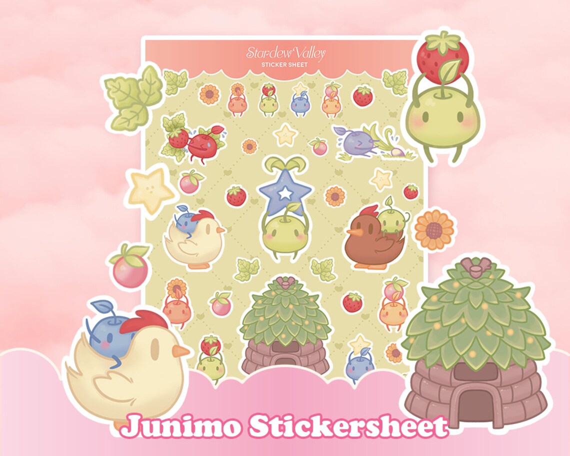 Stardew Valley Junimo Sticker Sheet Junimos Harvesting, Chicken, Hut ...