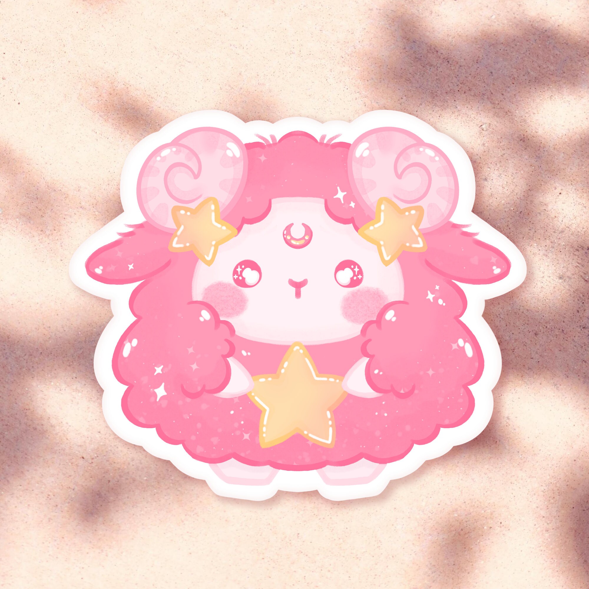 Magical Girl Star Sticker Cute Fluffy Sheep in Shoujo Fashion Pink ...