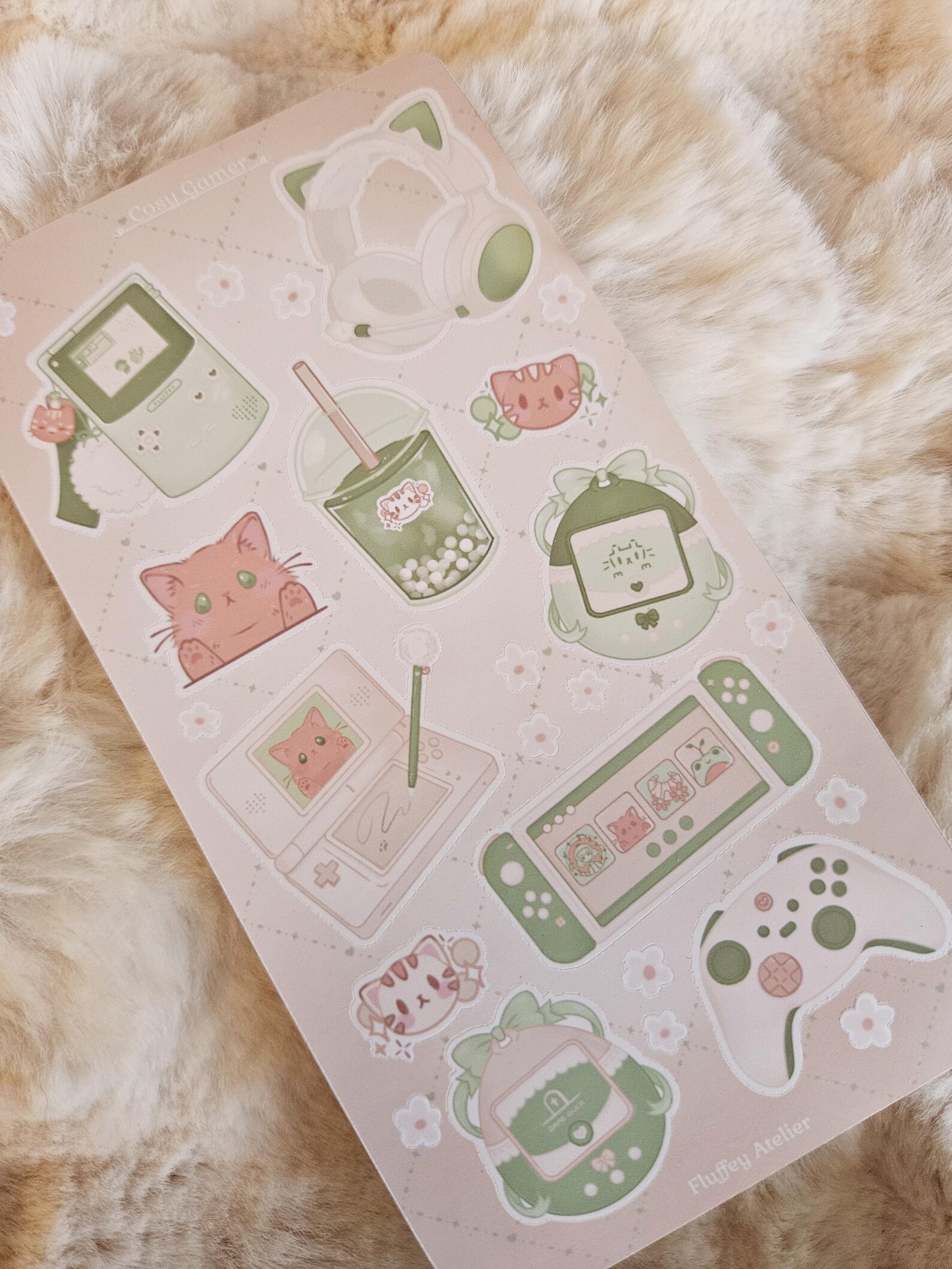 Cute Cosy Gamer Set-up Stickersheet Retro Games Virtual Pets Orange Cat ...
