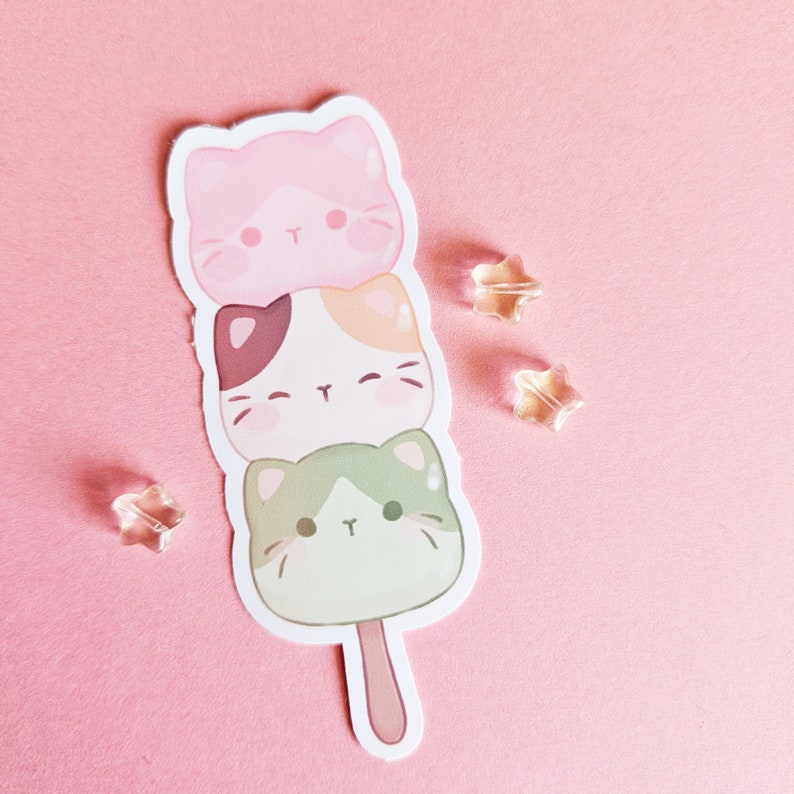 Cute Cat Dango and Tanghulu Strawberry Stickers Kawaii Food Vinyl Sticker With Cats for Journals ...