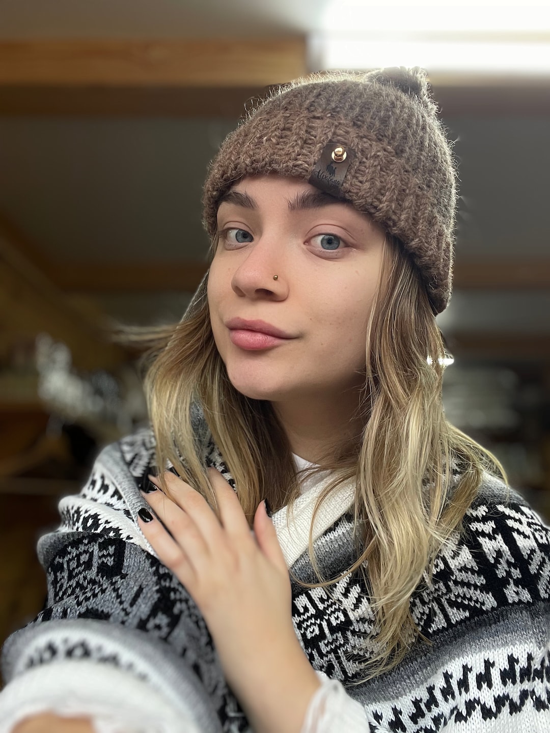 Natural Alpaca Wool Hat, 100% Alpaca From Our Farm, Knitted Hat ...