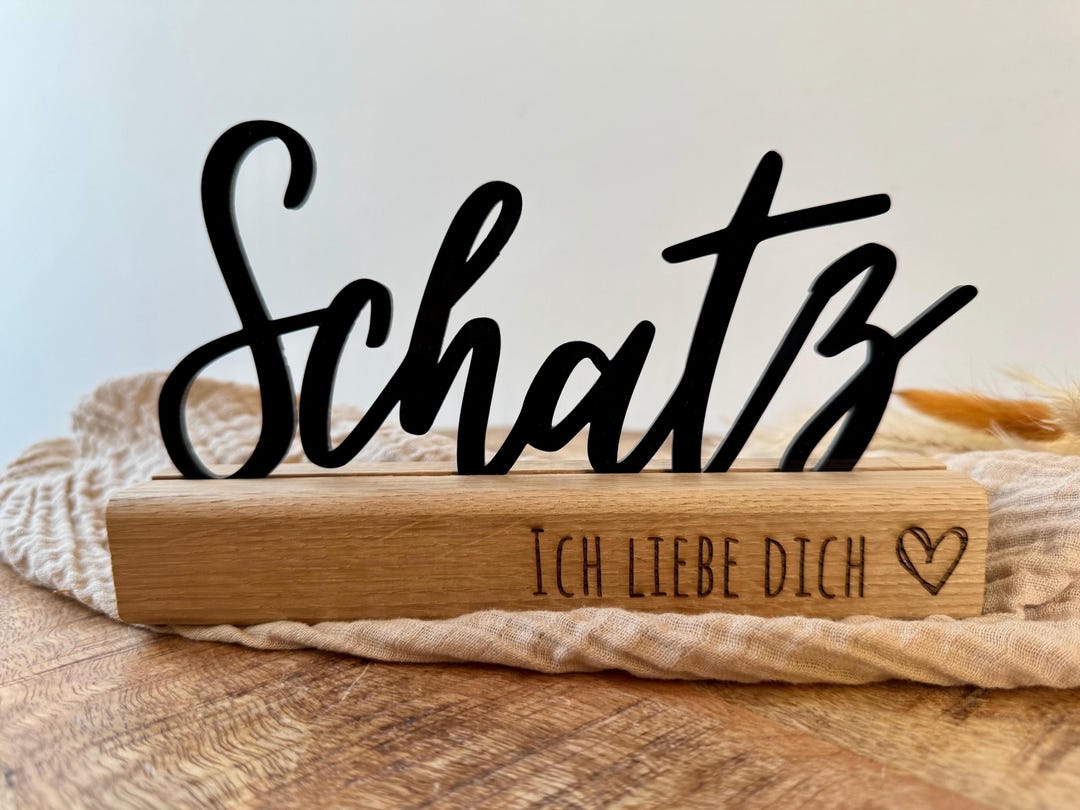 Schatz Lettering in Wooden Stand Wood, Black Acrylic, Decoration ...