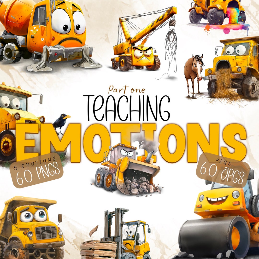 Construction Vehicles | Emotion Learning Clipart Bundle | Happy Sad ...