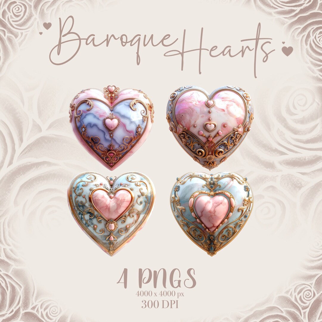 Baroque INSTANT DOWNLOAD Clip Art Baroque Heart Vintage Pink Gold ...