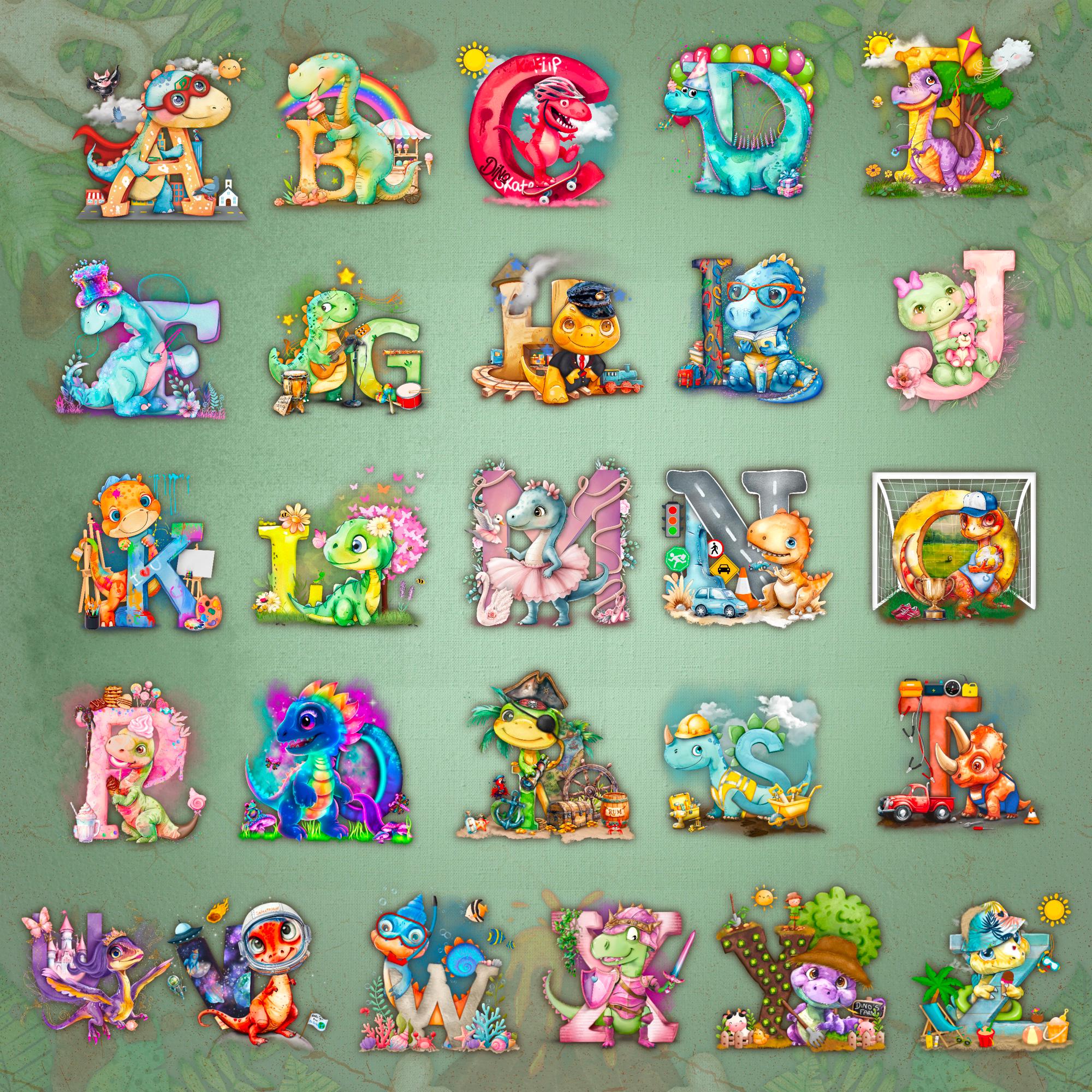 Dinosaur Educational Alphabet, INSTANT DOWNLOAD Clip Art, Print, Kids ...