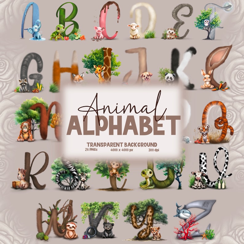 Animal Alphabet ABC Clip Art Letters Print Kids Initials Fun Cute ...
