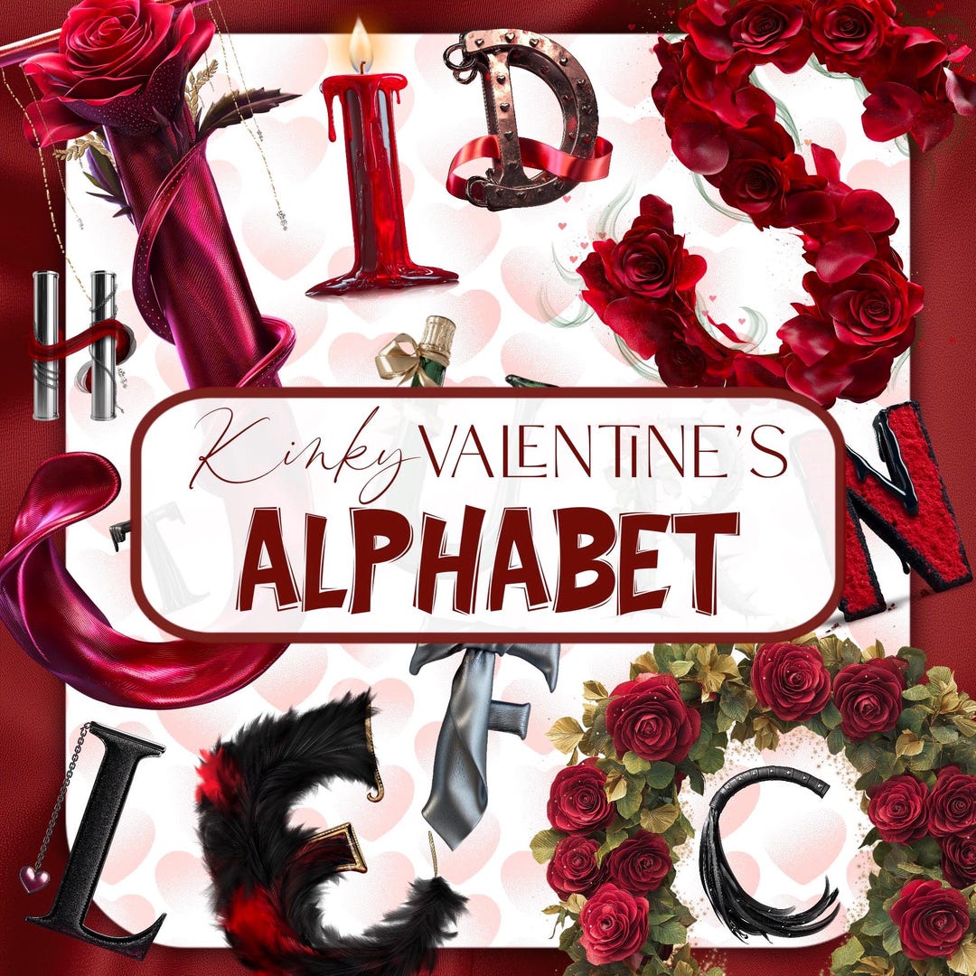 Kinky Valentines Alphabet Clipart Sexy Letters, Love, Roses, Lace ...