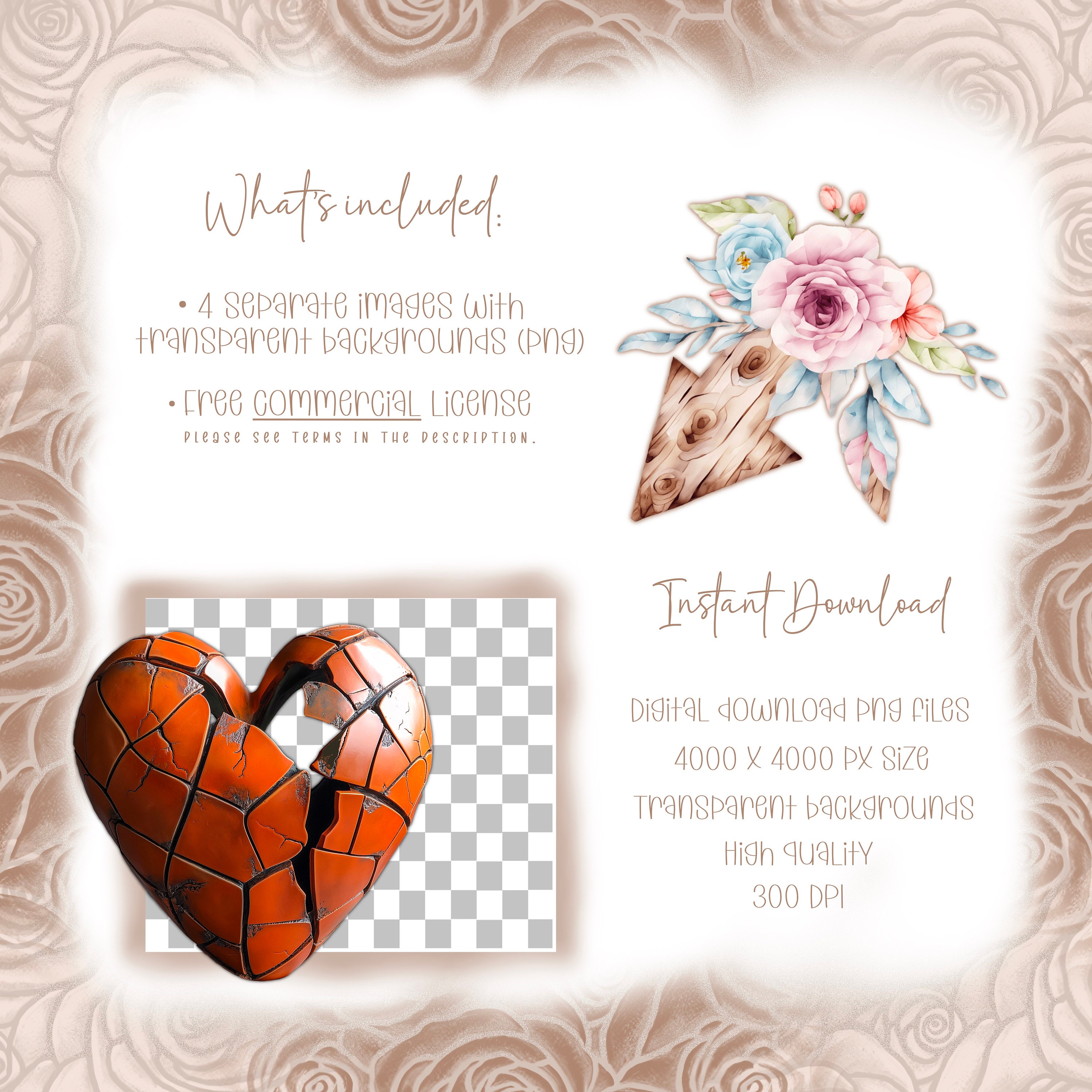 Broken Heart Clip Art INSTANT DOWNLOAD Shattered Heart Pieces Break ...