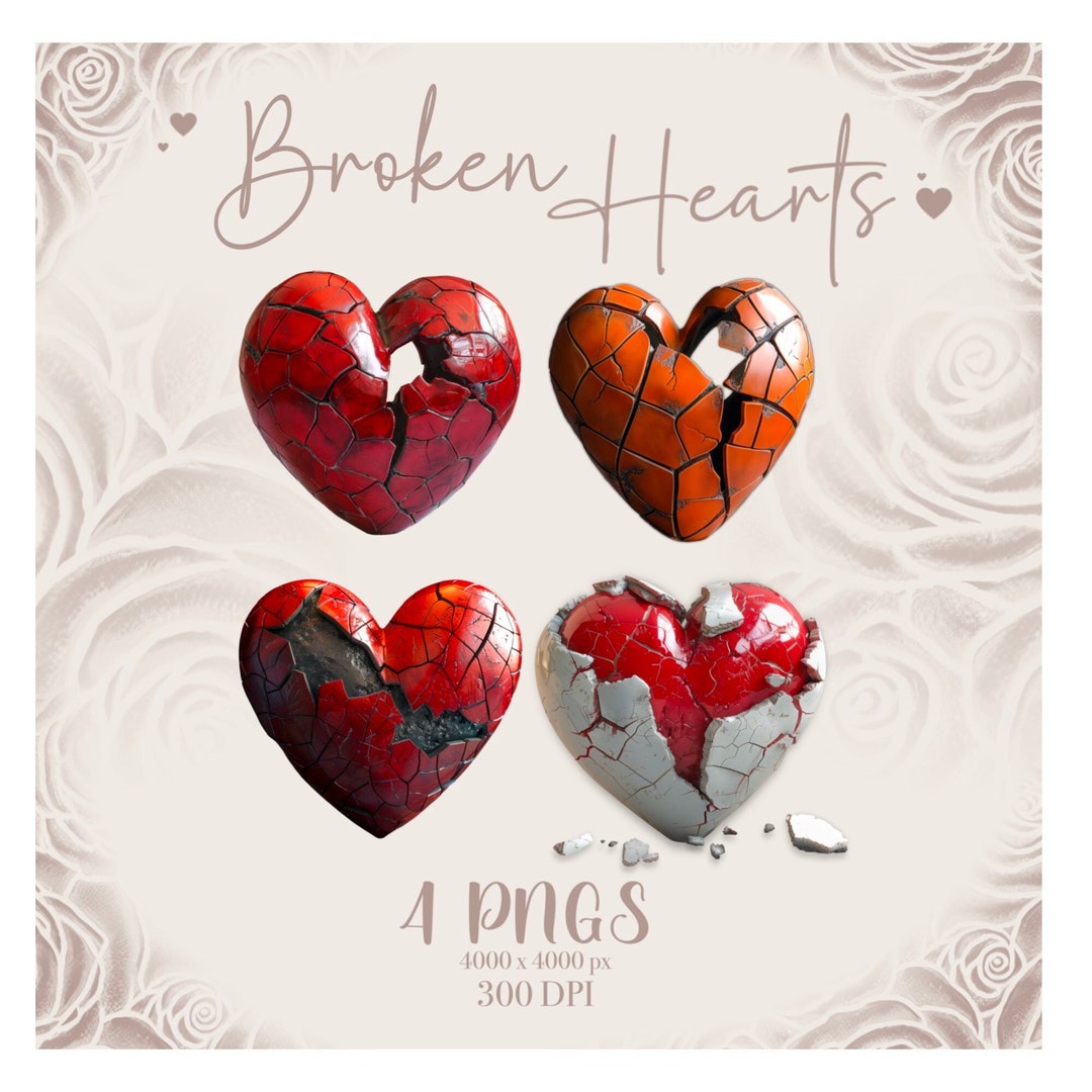 Broken Heart Clip Art INSTANT DOWNLOAD Shattered Heart Pieces Break ...