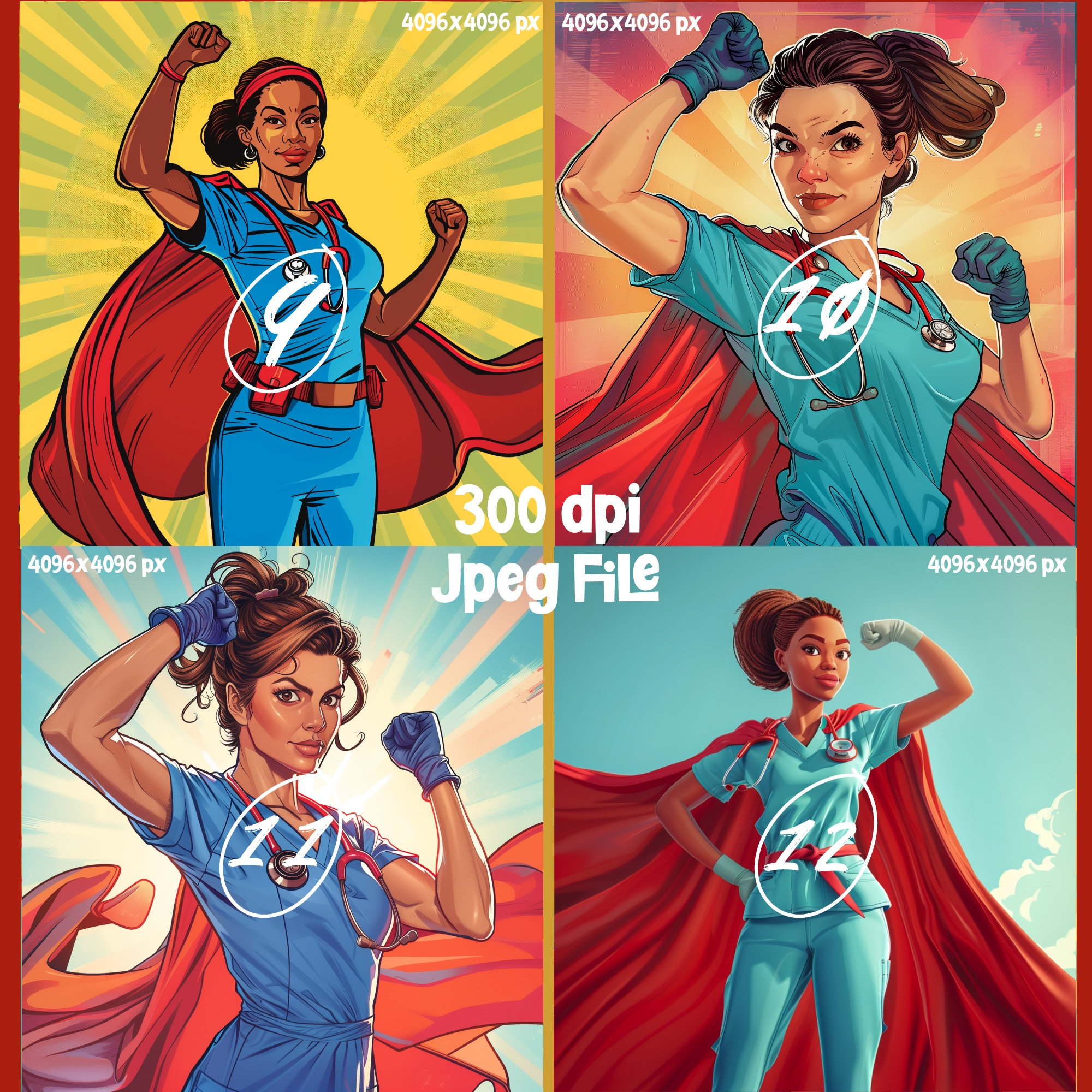 SUPERHERO Female Nurse Digital Artwork INSTANT DOWNLOAD Print Canvas ...