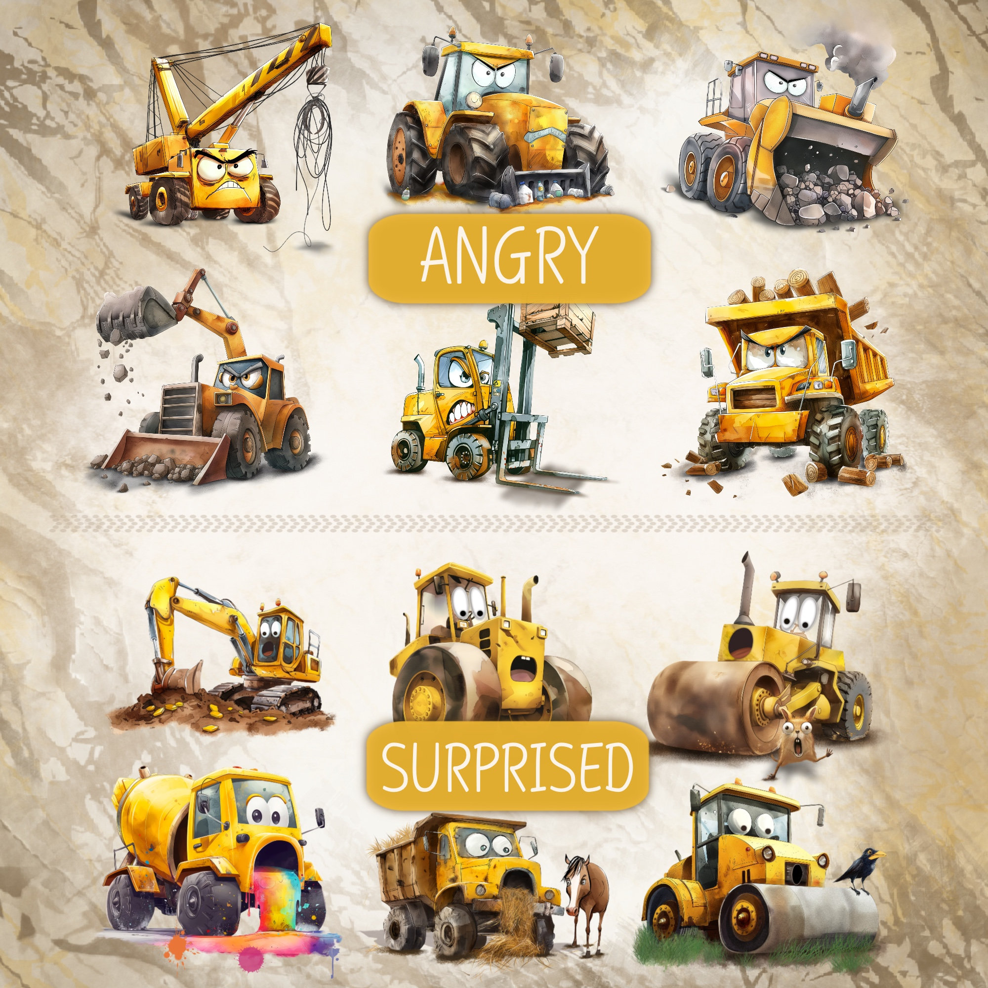 Construction Vehicles | Emotion Learning Clipart Bundle | Happy Sad ...
