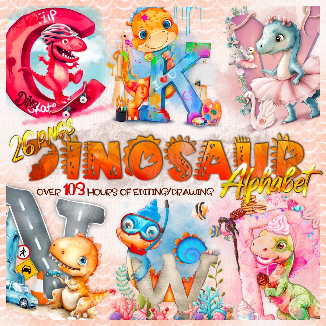 Dinosaur Educational Alphabet, INSTANT DOWNLOAD Clip Art, Print, Kids ...
