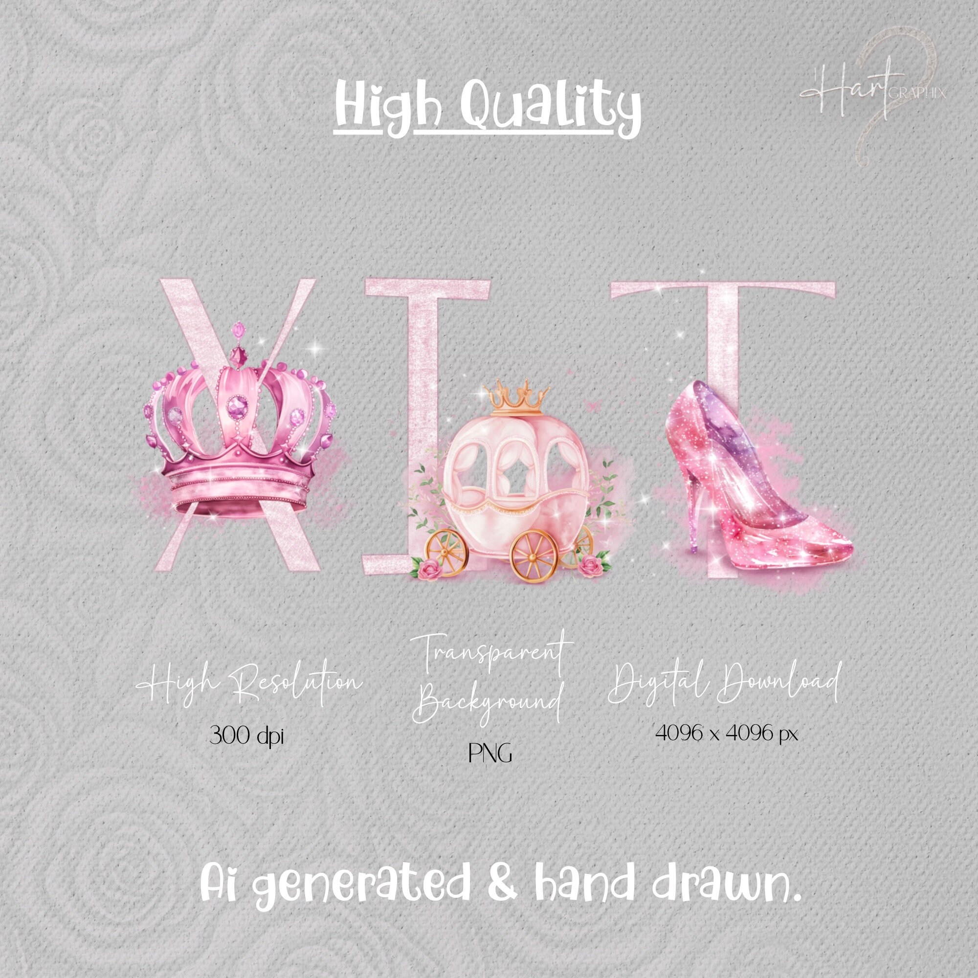 Princess Alphabet ABC Clip Art Set Unicorn Letters Print Kids Initials ...