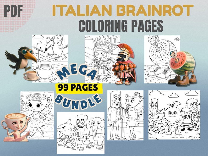 Italian Brainrot Printable Coloring Pages – 99 PAGES, Viral Tiktok Meme ...