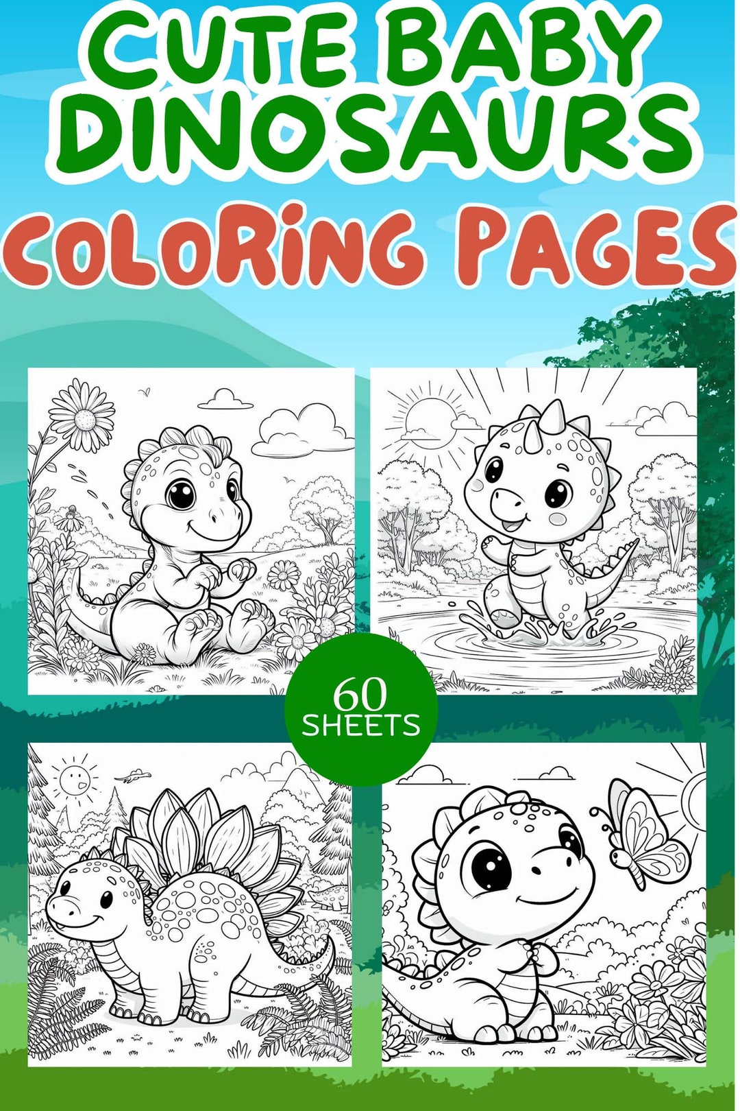 Cute Baby Dinosaur Coloring Pages for Kids & Adults Printable L ...