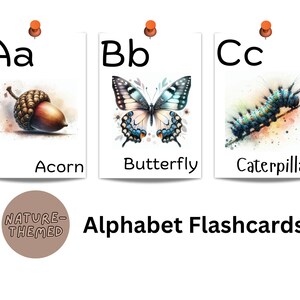 Printable ABC Alphabet Flashcards - Nature-themed Watercolor Design ...