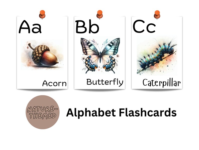 Printable ABC Alphabet Flashcards - Nature-themed Watercolor Design ...