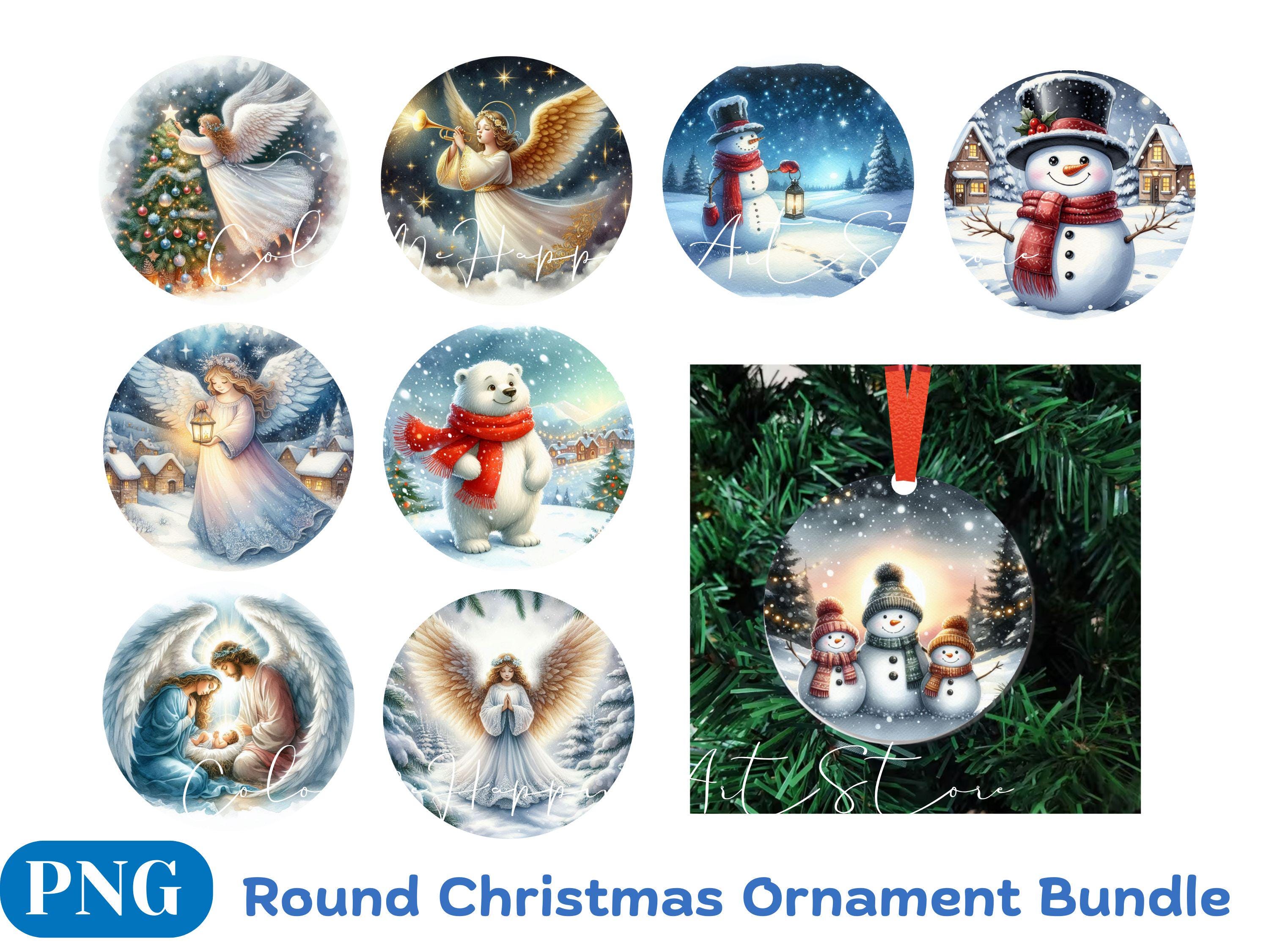 Printable Christmas Round Ornament Bundle - 44 Designs for Sublimation ...