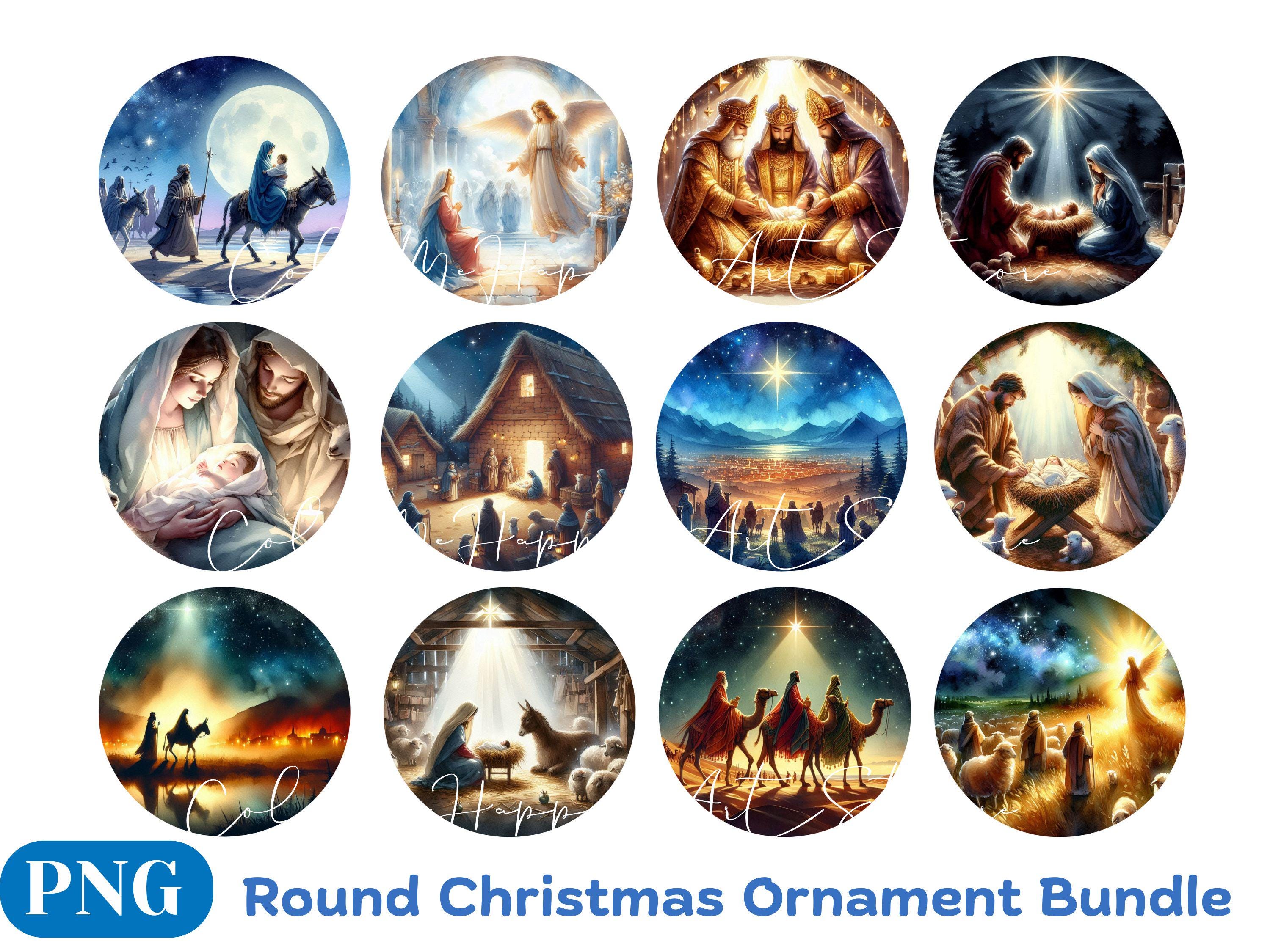 Printable Christmas Round Ornament Bundle - 44 Designs for Sublimation ...