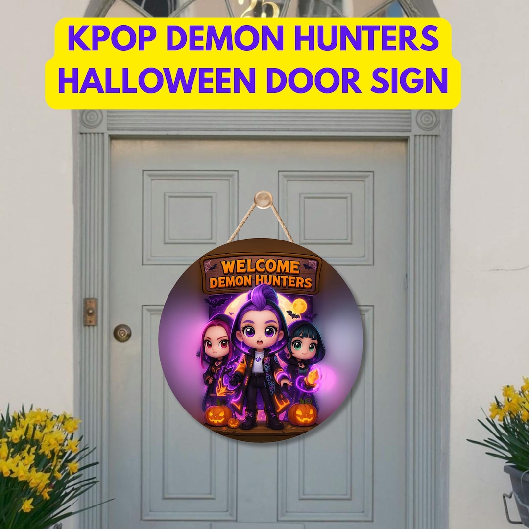 Halloween Welcome Sign Kpop Demon Hunters PNG | Round Door Hanger ...