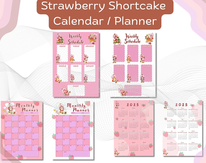 Strawberry Shortcake 2025 Calendar Printable Year Monthly Weekly ...
