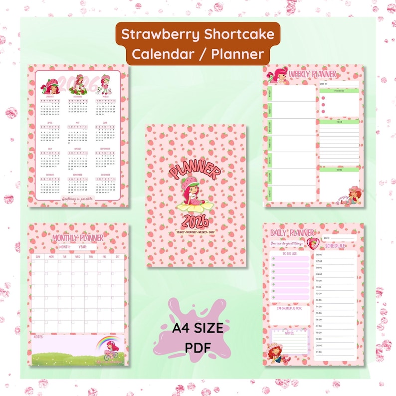 Strawberry Shortcake 2026 Calendar Printable Year Monthly Weekly ...
