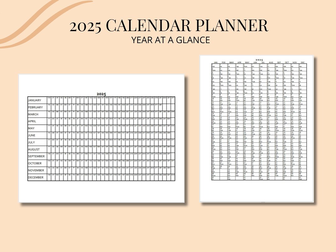 2025 Calendar L Year at a Glance Printable Calendar L Printable Planner ...
