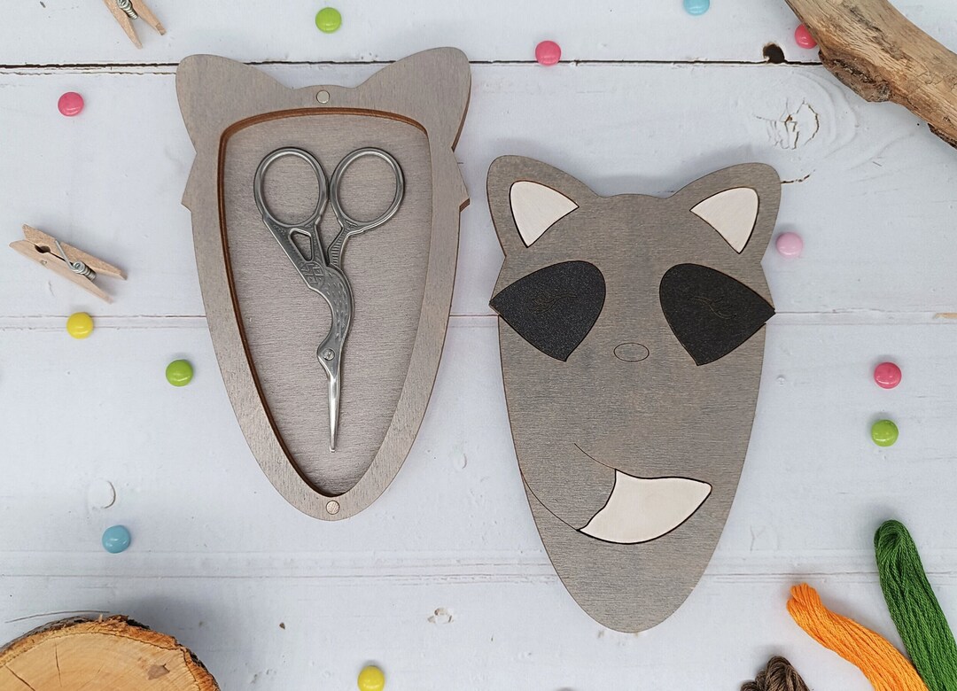 Wooden Scissor Case, Storage Box for Scissors, Scissor Holder Raccoon ...