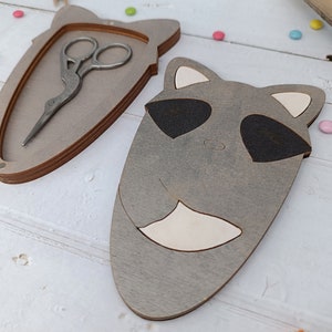 Wooden Scissor Case, Storage Box for Scissors, Scissor Holder Raccoon ...