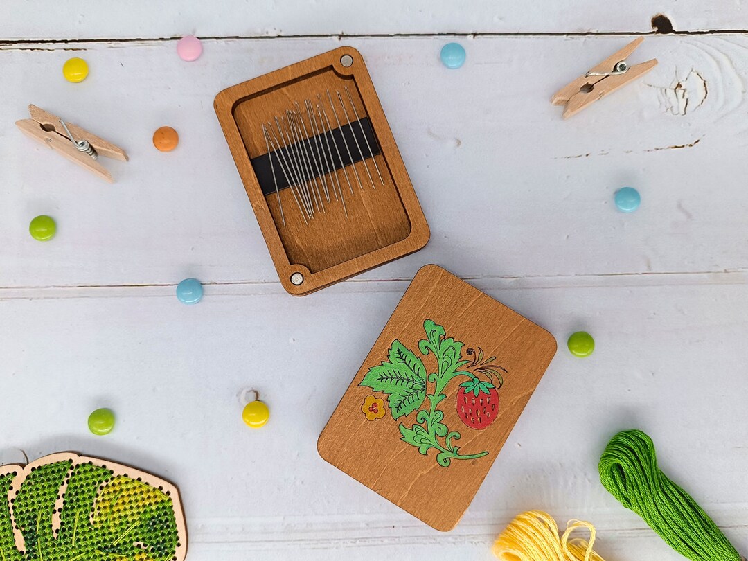 Hand-painted Wooden Needle Case, Magnetic Needle Case, Wooden Needle ...