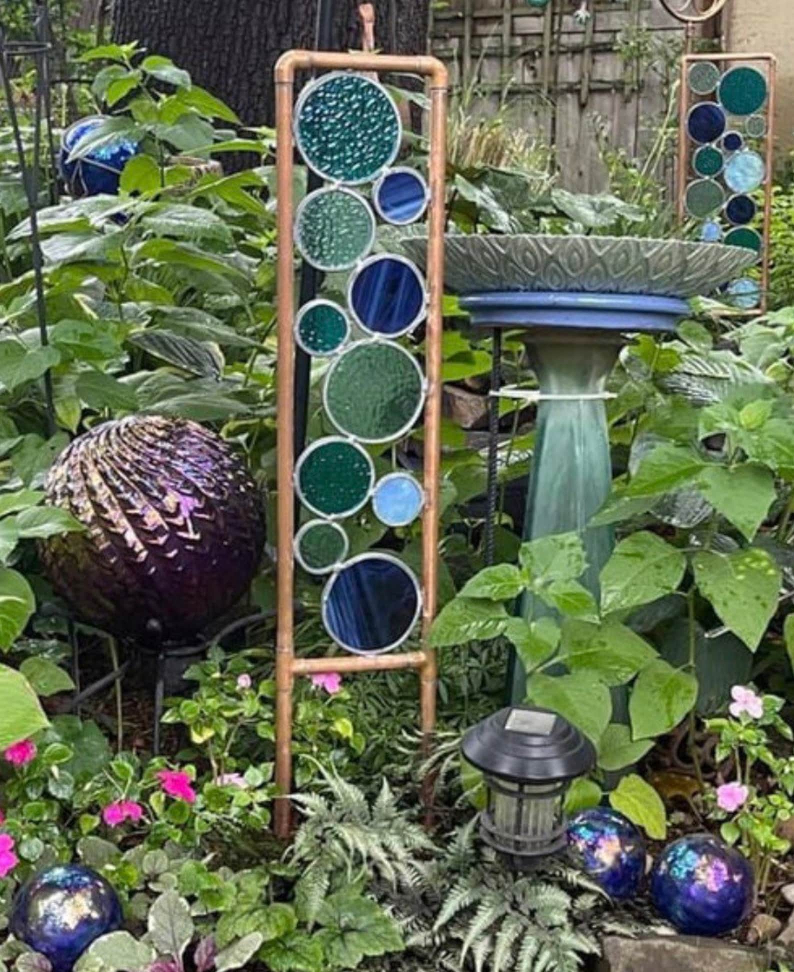 Stained Glass Yard Garden Art Real Stained Glass And Copper Etsy